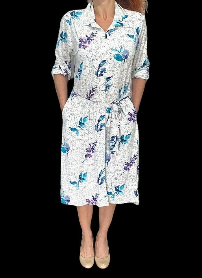 LULAROE ELLIE BUTTON FRONT BELT POCKETS ROLL TAB SHIRT DRESS FLORAL ...