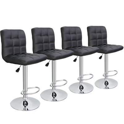 Set of 4 Bar Stools Adjustable Height Swivel Dining Chairs Modern ...