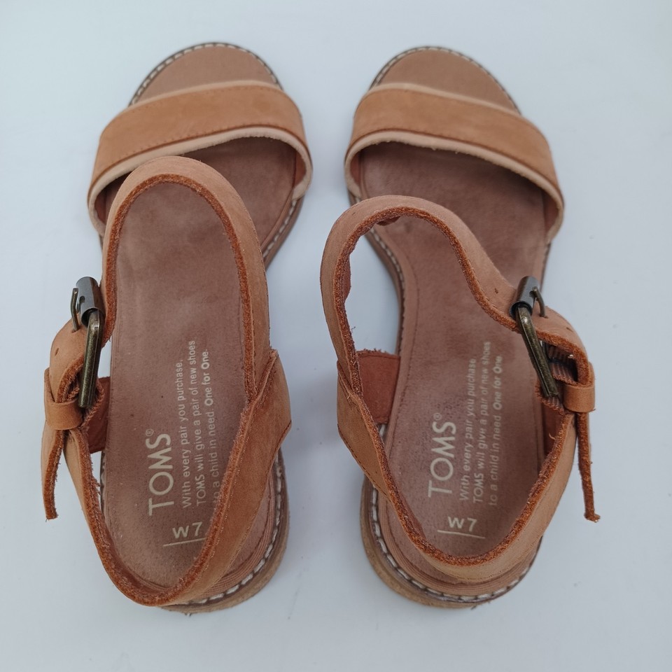 Toms Shoes Womens US 7 Open Toe Sandal Heels Brown Sling Back Low Block ...
