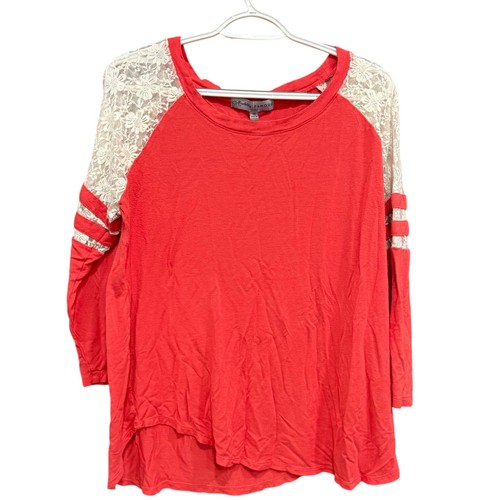 Absolutely Famous Women's 1X Red Lace Sleeve 3/4 Sleeve T-Shirt Top | eBay