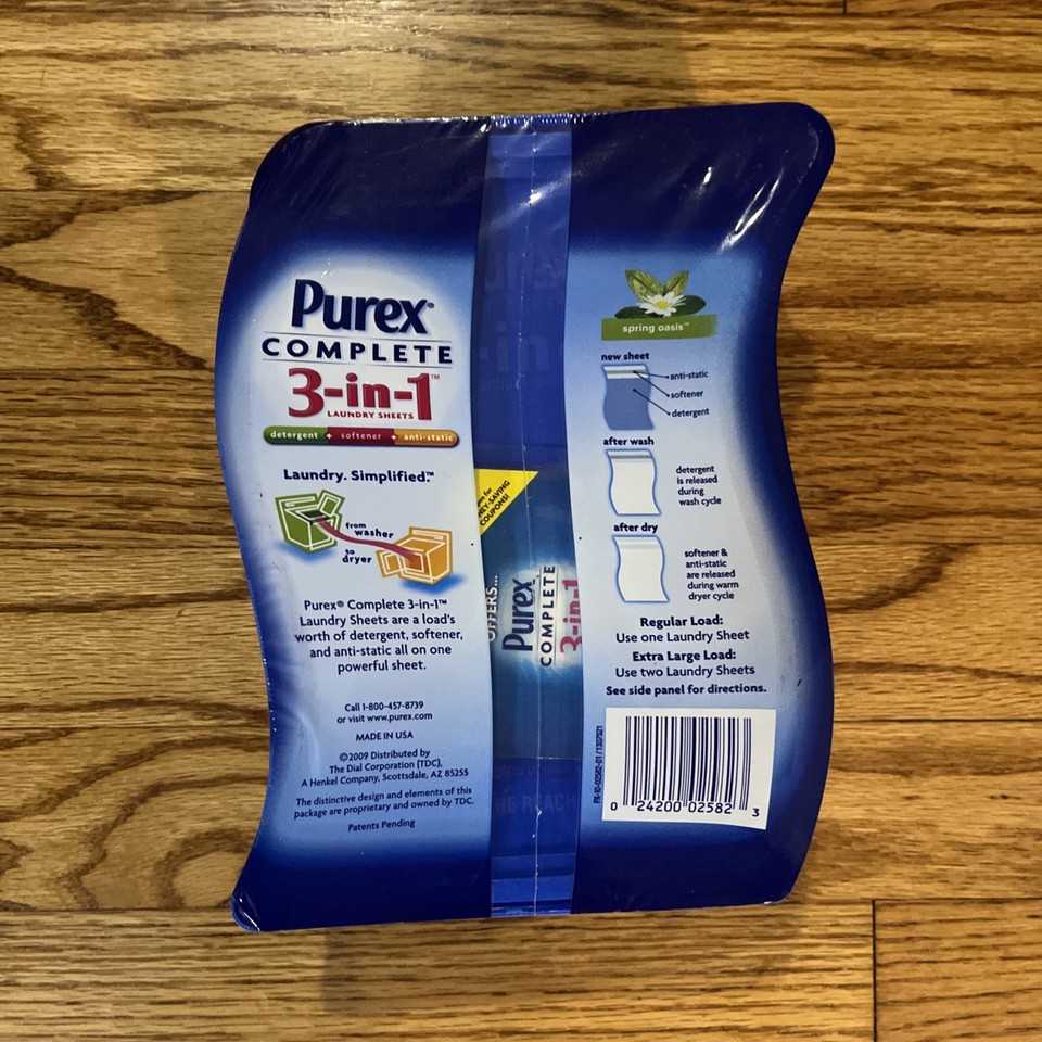 Purex Complete 3-in-1 Laundry Sheets Dispenser 20 Loads Sheets Spring ...