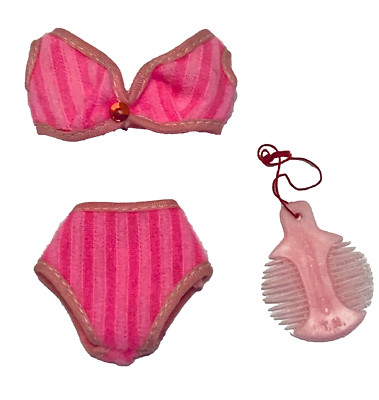 Vintage Barbie Doll Clone Mod Maddie Swimsuit Pink Stripe Bikini & Comb ...