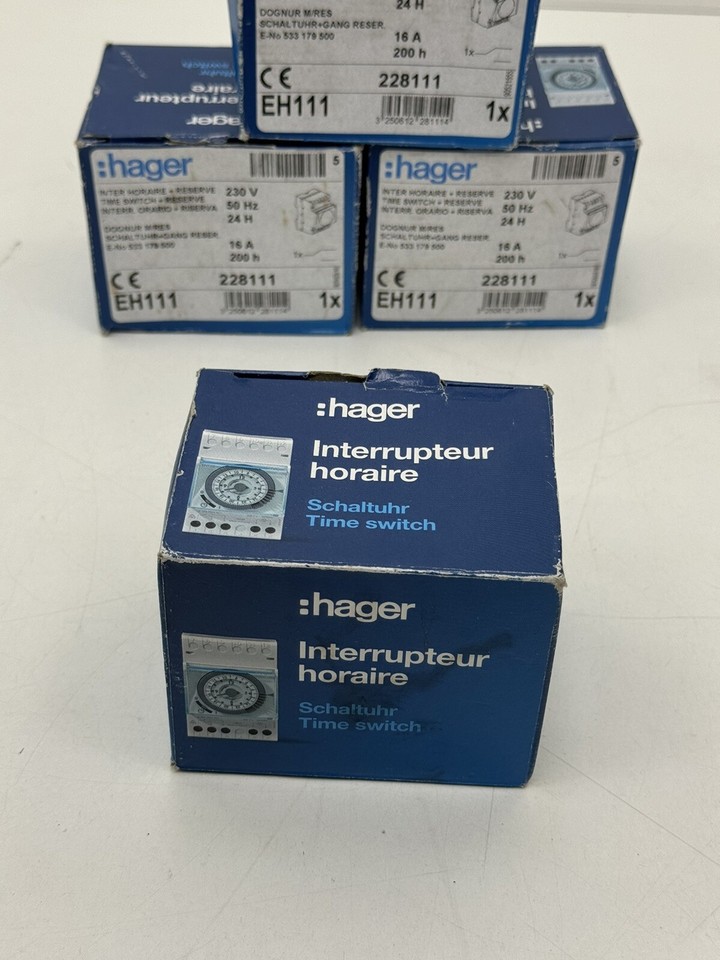 HAGER EH111 TIME SWITCH+RESERVE 230V 50Hz 24H , 16A 200H 228111 | eBay