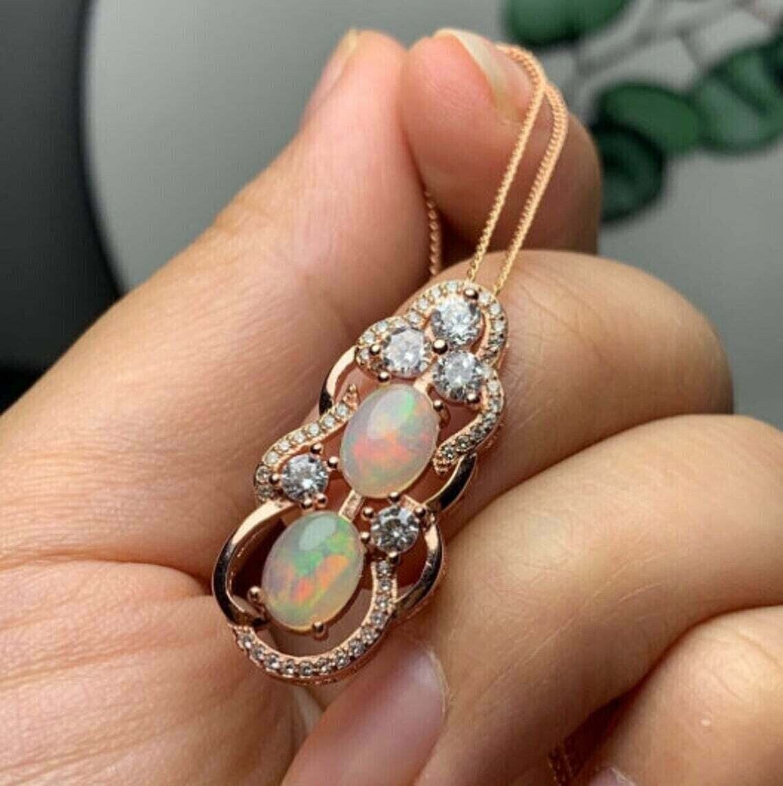 1.20Ct Oval Cut Lab-Created Fire Opal Engagement Pendant 14K Yellow ...