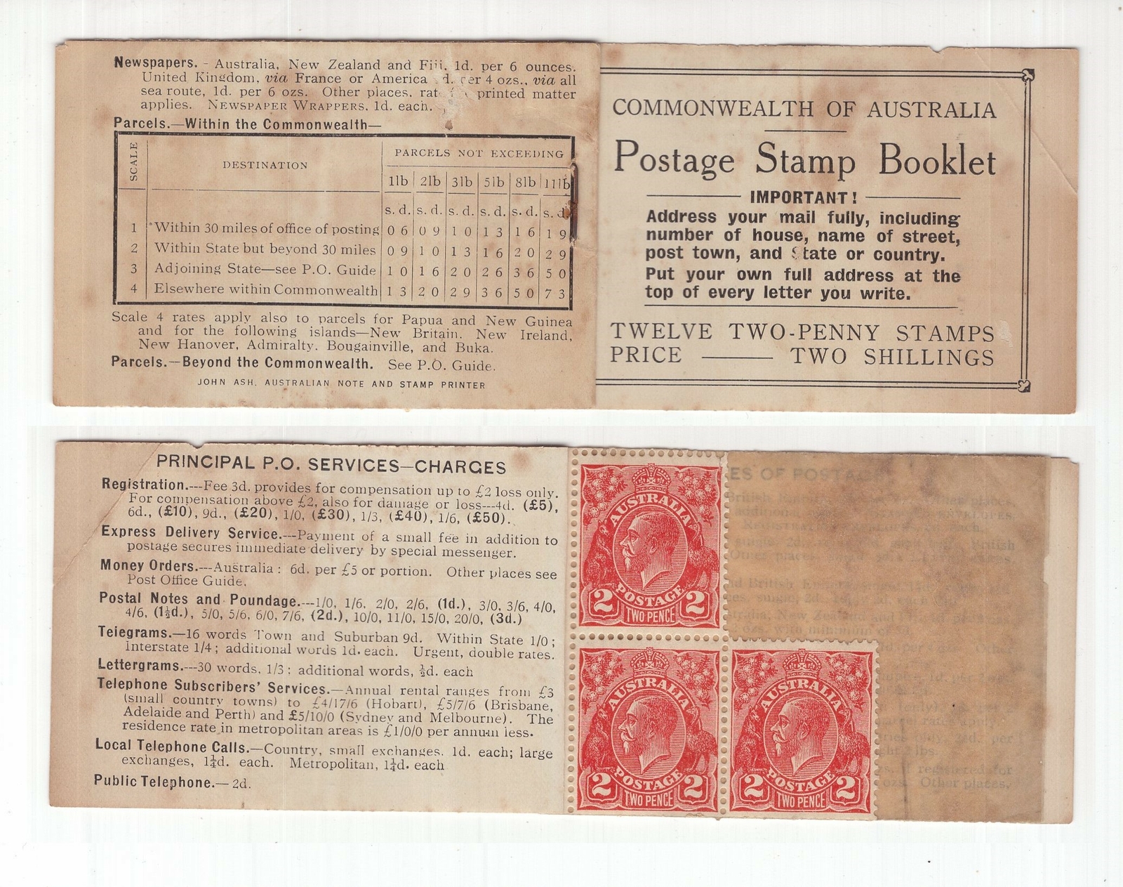 Australia 1934 KGV 2/- Postage Stamp Booklet 3 stamps remain sg 26b | eBay