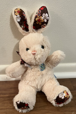HugFun Bunny Rabbit Cream Easter Egg Flower Feet Brown Bow Plush 10 ...