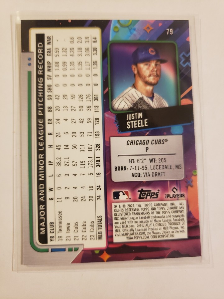 2024 Justin Steele RC Topps Cosmic Chrome White Hole Refractor Rookie ...