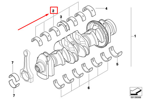 BMW 5 E60 UPPER CRANKSHAFT MAIN BEARING 11217627038 7627038 ORIGINAL NO ...