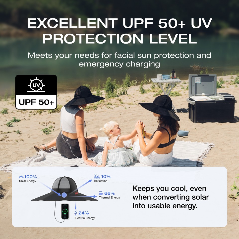 EcoFlow Power Hat Solar Charging Bucket Fishing Hat Dual USB-A/USB-C ...
