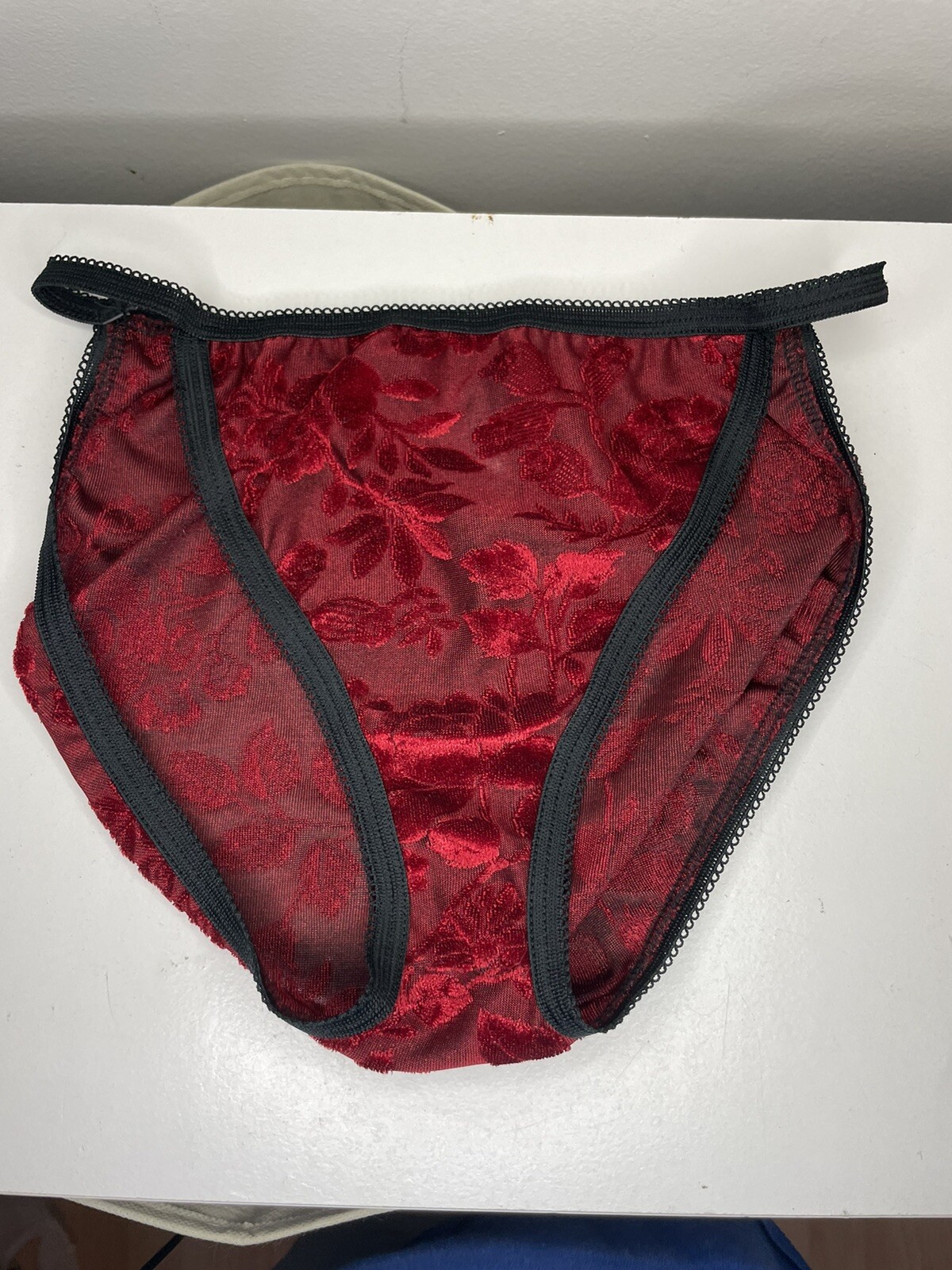 VINTAGE Petra Fashions Red Velvet String Bikini Pant… - Gem