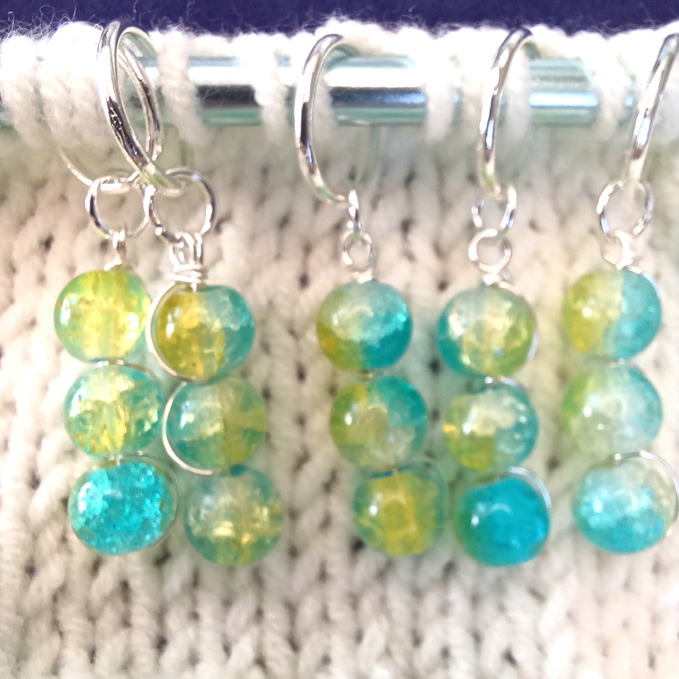 MikieLou Stitch Markers Premium Blue Green Crackle Glass Dangle ...