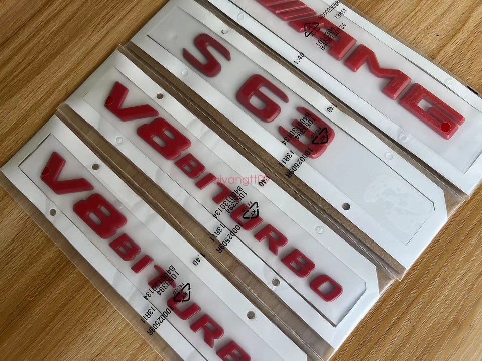 Glossy RED Mercedes Benz S63 AMG V8 BITURBO Emblem Badge Sticker Set ...