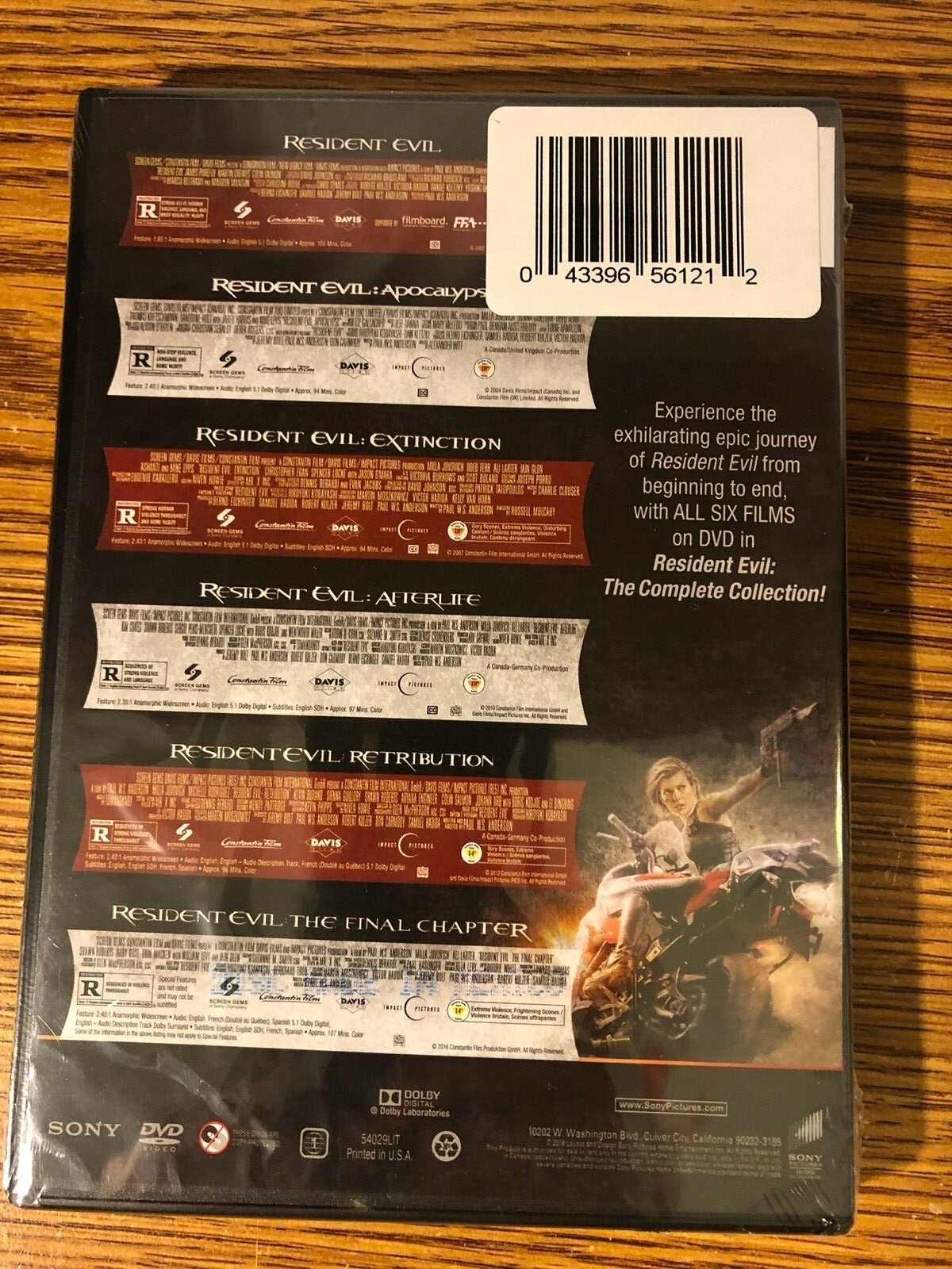 RESIDENT EVIL COMPLETE COLLECTION 1 2 3 4 5 6 FILM DVD SET HORROR NEW ...