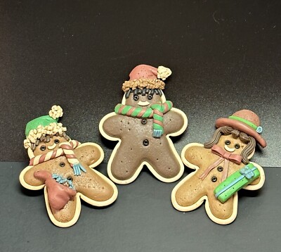 Christmas Gingerbread Man Refrigerator Magnets Three 3D Snowman Figures ...