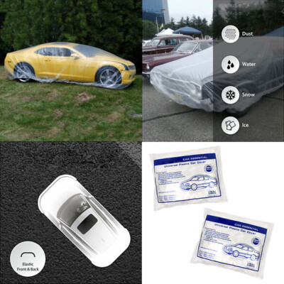 US 5Pc Clear Plastic Car Cover Dust Rain Elastic Band Disposable Auto ...