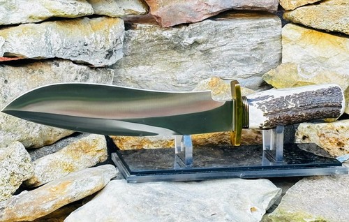 RBH CUSTOM KNIVES Fixed Blade SASQUATCH BOWIE KNIFE Bone stag Handle ...