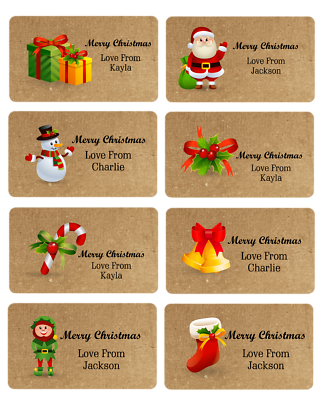 x 24 PERSONALISED CHRISTMAS NAME STICKERS LABELS GIFT TAG PRESENT ...