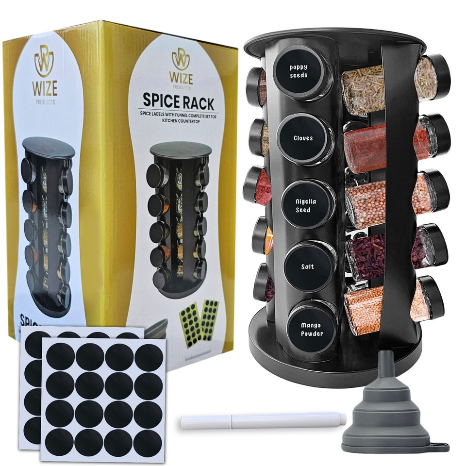 Spice Rack,Black Countertop Rotating,20 Empty-Jars Revolving Spice Rack ...