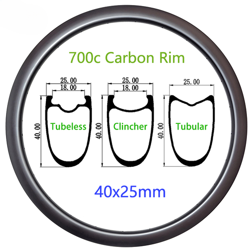 700c 40mm Road Bike Carbon Rim 25mm Width Tubeless Clincher Tubular ...