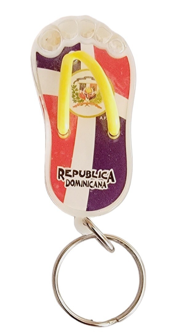 Dominican Republic Sand Filled Toes Flip Flop Keychain Souvenir DR Flag ...