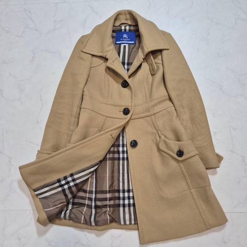 Burberry Blue Label Mega Check Angora Wool Long Coat Beige Size 38 #EK ...