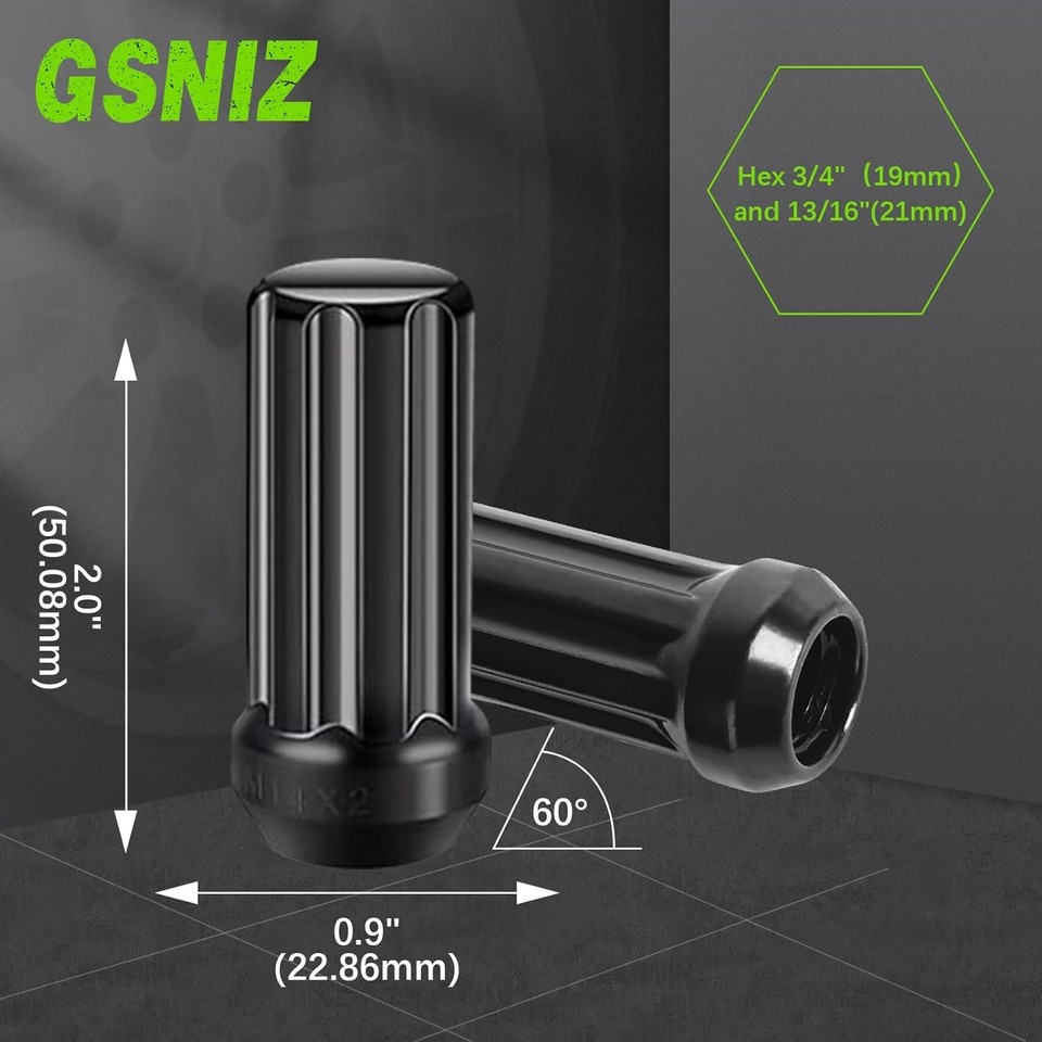 2" Tall M14x2.0 Spline Forged Tuner Lug Nuts w/ Key For 2000-2002 Ford ...