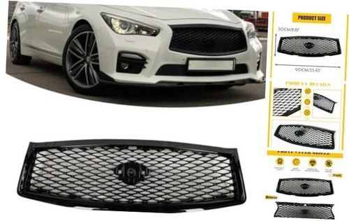 Gloss Black Grille For Infiniti Q50 Front Hood Upper Mesh Grill 2014 ...