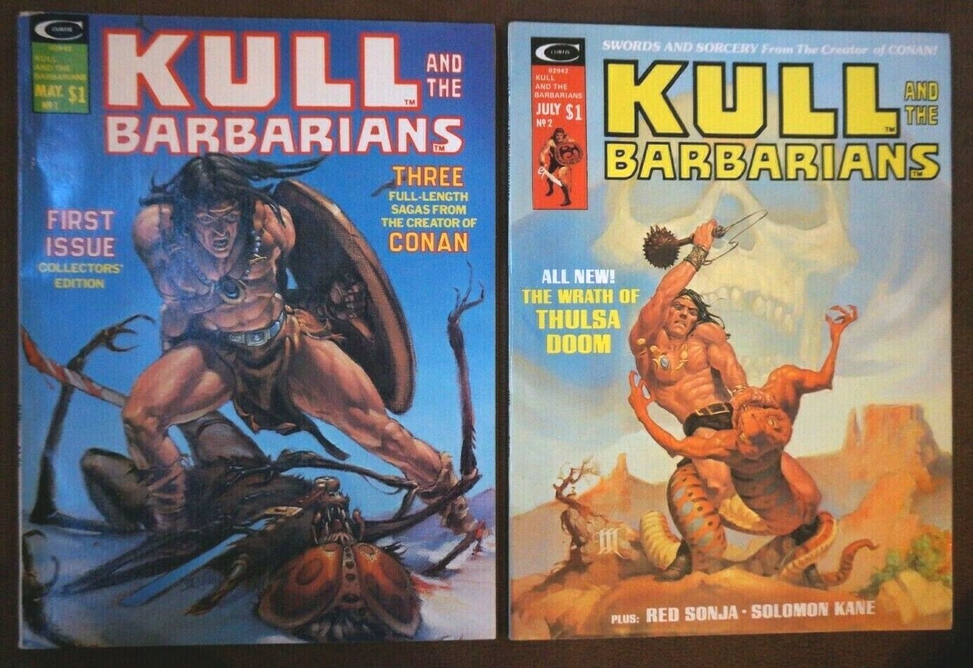 Kull & the Barbarians #1-2 set Marvel Comic/Curtis Magazine 1975 Thulsa ...