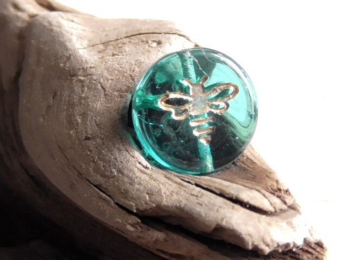 6 - 12mm CZECH HONEY BEE ZIRCON BLUE GOLD WASH COIN GLASS BEADS, INSECT ...