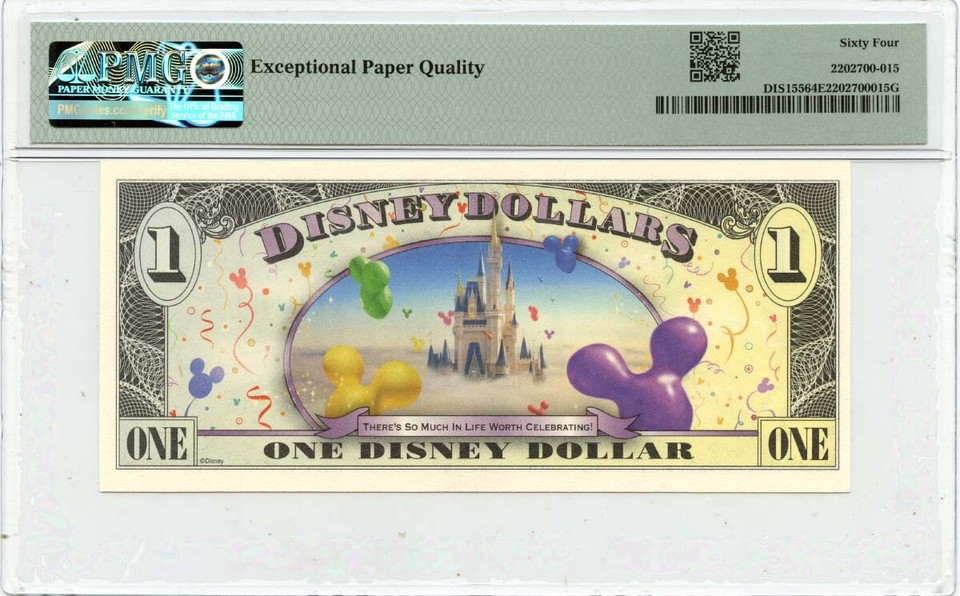 2009 $1 Disney Dollar Mickey,Pluto Cinderella's Castle DIS155 PMG CH64 ...