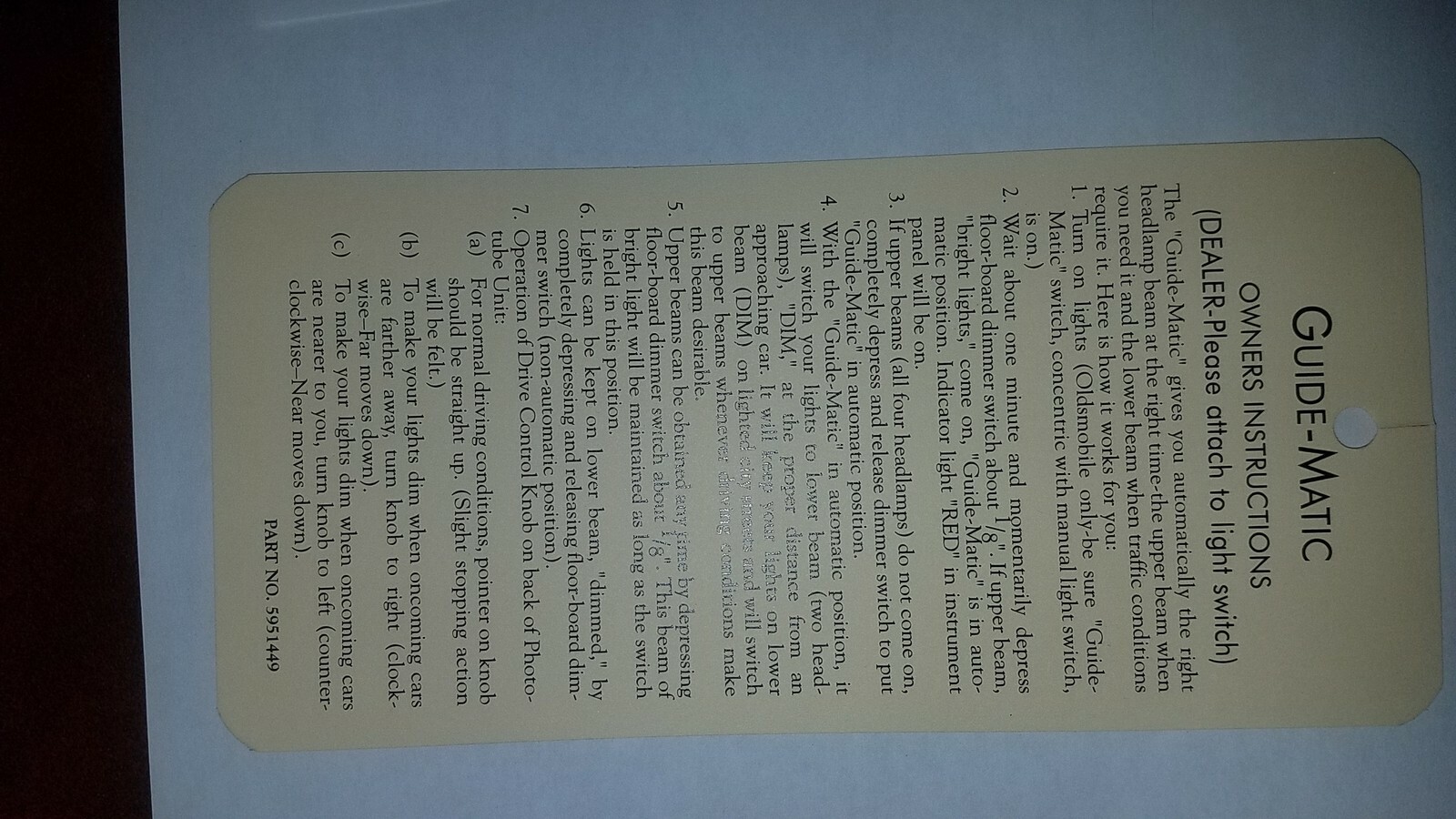 1963, 1964 Cadillac Guide-Matic automatic headlight dimming system ...