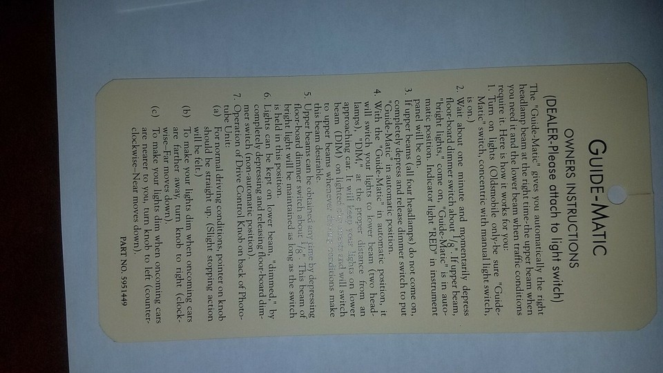 1963, 1964 Cadillac Guide-Matic automatic headlight dimming system ...
