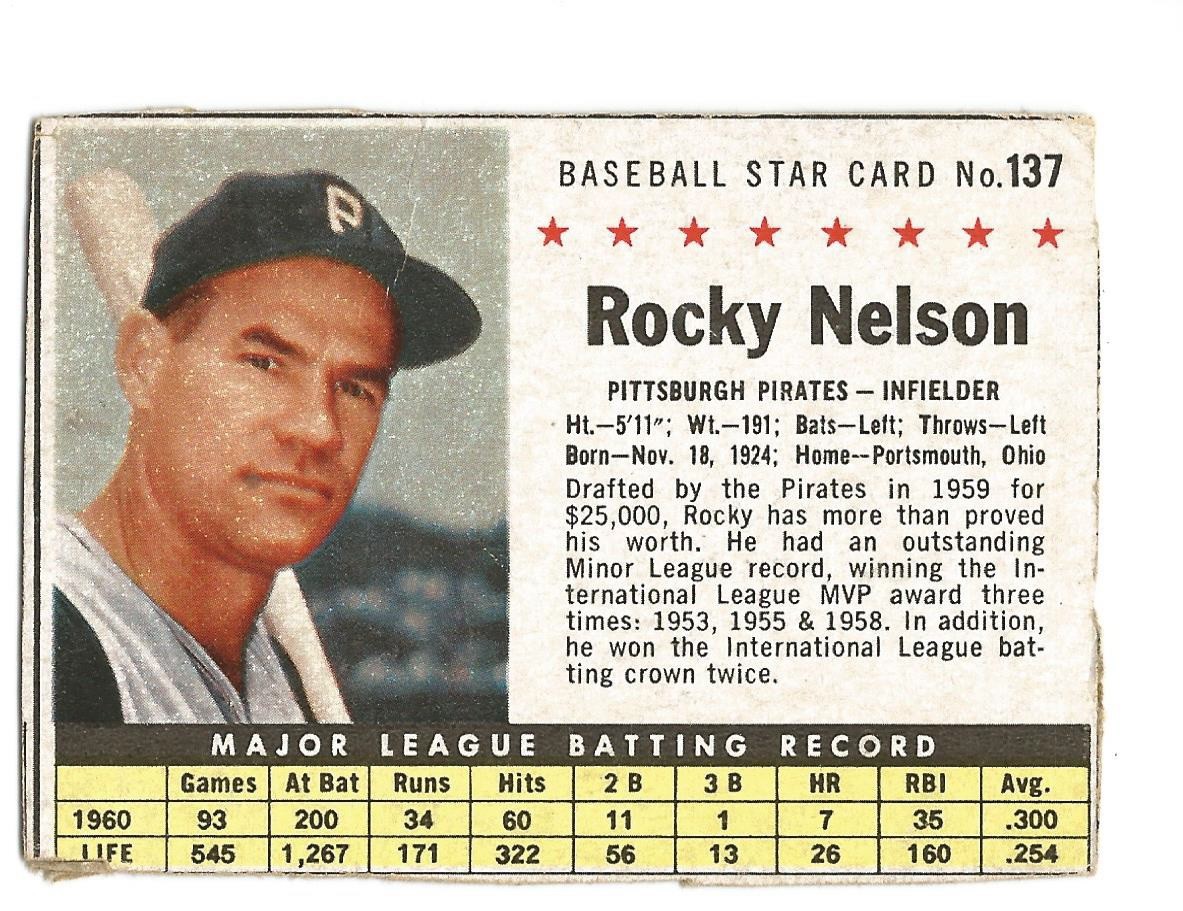 ROCKY NELSON 1961 Post Baseball card #137 Pittsburgh Pirates VG-/VG | eBay
