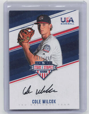 2018 Panini USA Baseball Stars & Stripes #CW Cole Wilcox Black Ink Auto ...