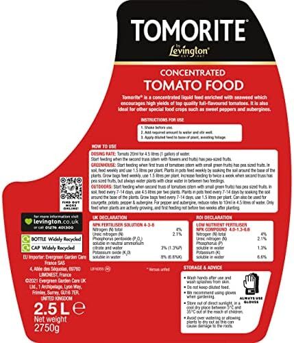 Levington Tomorite Liquid Tomato Food, Concentrate, 2.5L 858464117235 ...