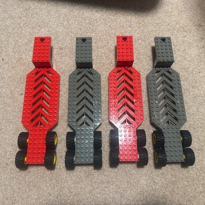 LEGO 30620 Lot Of 4 Grey RED Vehicle Trailer Base 8 x 30 x 3 1/3 Wheels ...