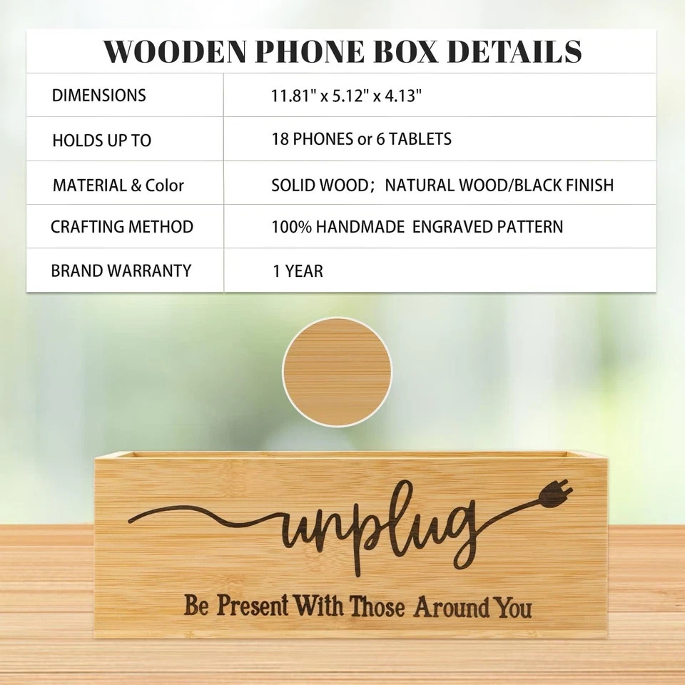 Bamboo Wood Phone Box – Unplug from Phones, Tablets, and Electronics ...