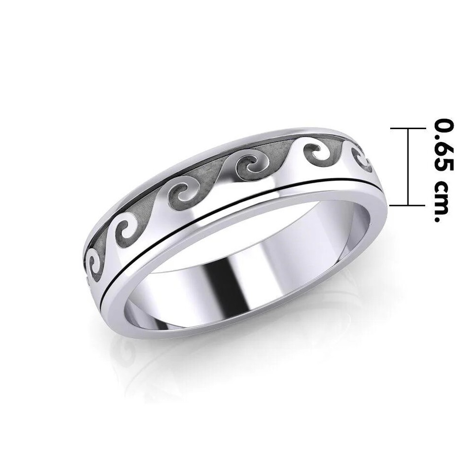 Wave Surf Ring Sea Spinner Curl 925 Sterling Silver Fine Beach Surfing ...