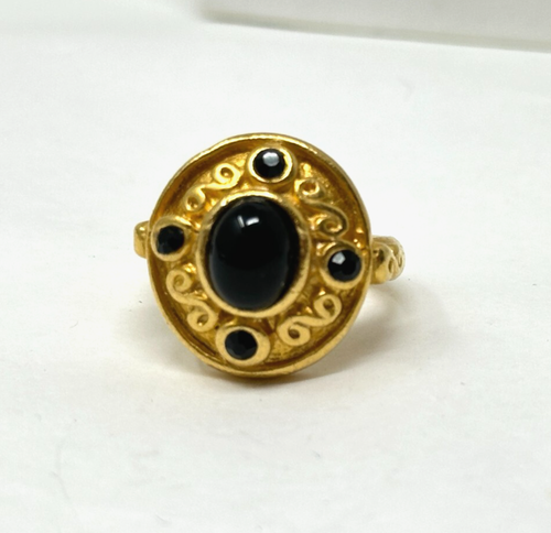 Vintage BEREBI Matte Goldtone Black Cabochon Size 5.5 Ring | eBay