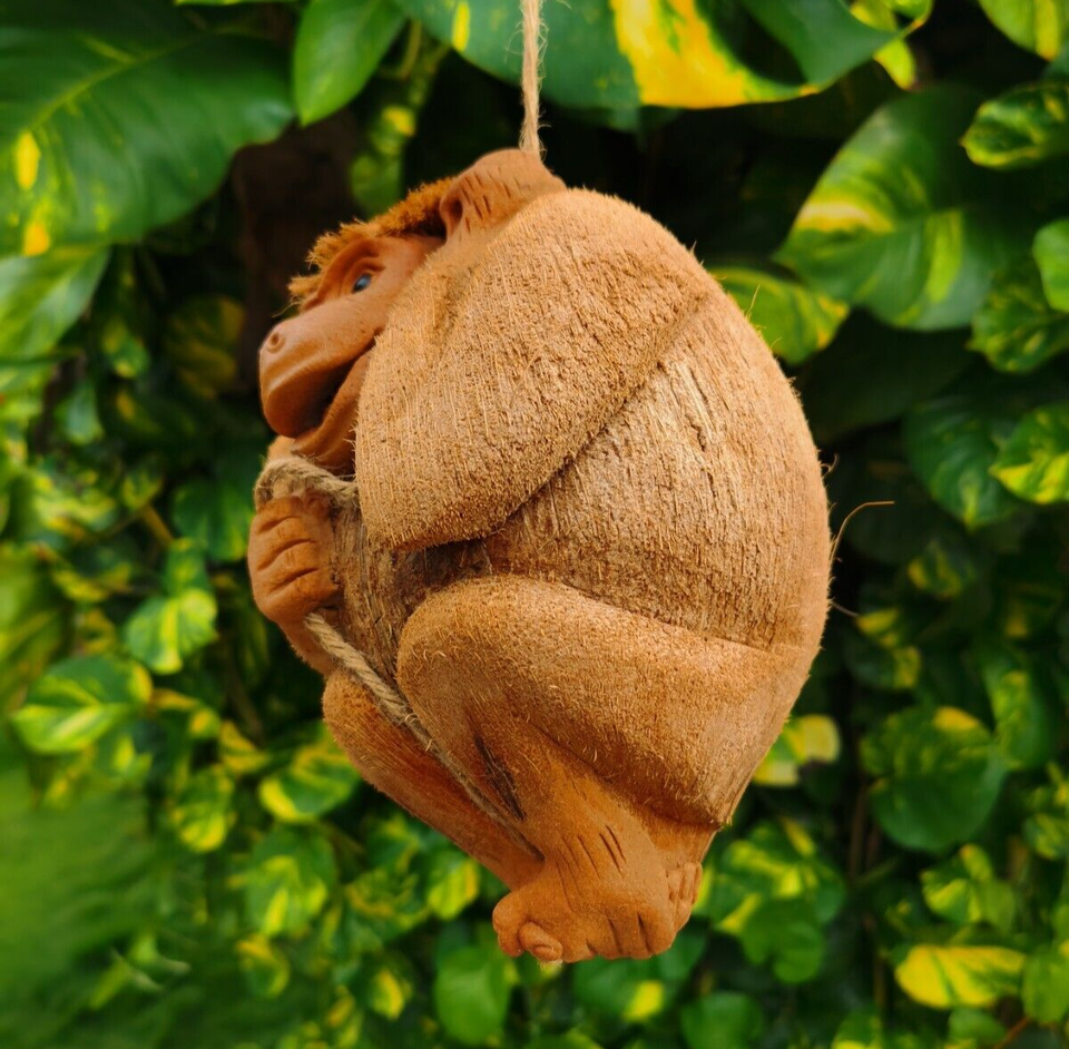 Coconut Carved hanging Monkey Hand Carved Handmade Unique Souvenir Home ...