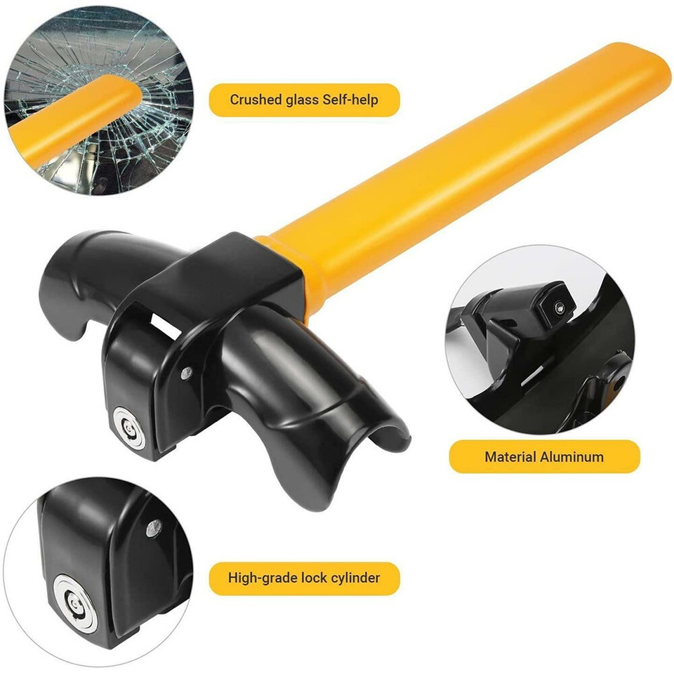 Yellow &Black Rotary Crook Wheel Anti-Theft Steering Lock - Ensure Auto ...