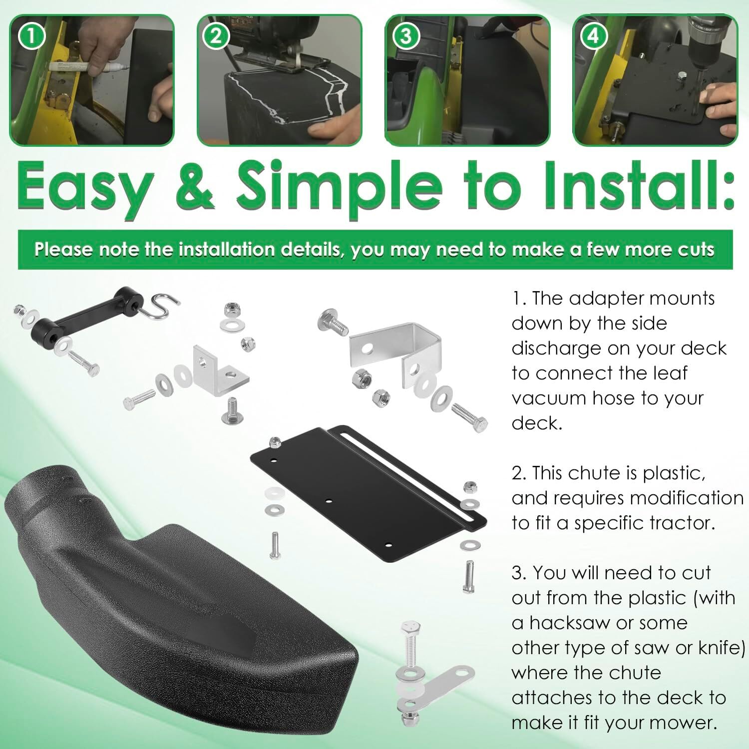 62468 Adapter Mow-N-Vac Kit Leaf Vacuum Bagger Universal Deck Boot ...