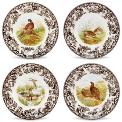 spode woodland dinner plates Set of 4 / Quail, Wood Duck, Pheasant, red ...