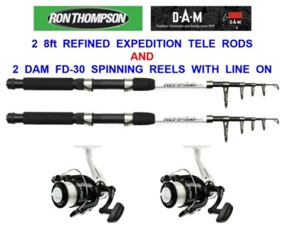 2 RON THOMPSON 8ft TELESCOPIC RODS+DAM FD-30 REELS+LINE SEA FISHING ...