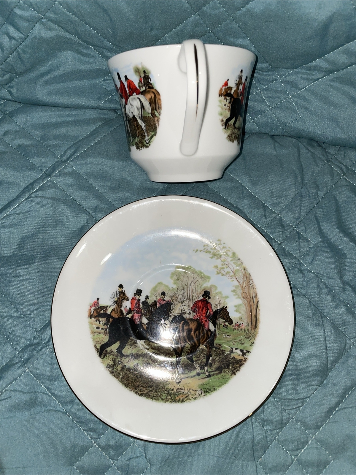 VTG ENGLAND QUEEN’S FINE BONE CHINA FOX HUNT HUNTING COFFEE TEA CUP ...