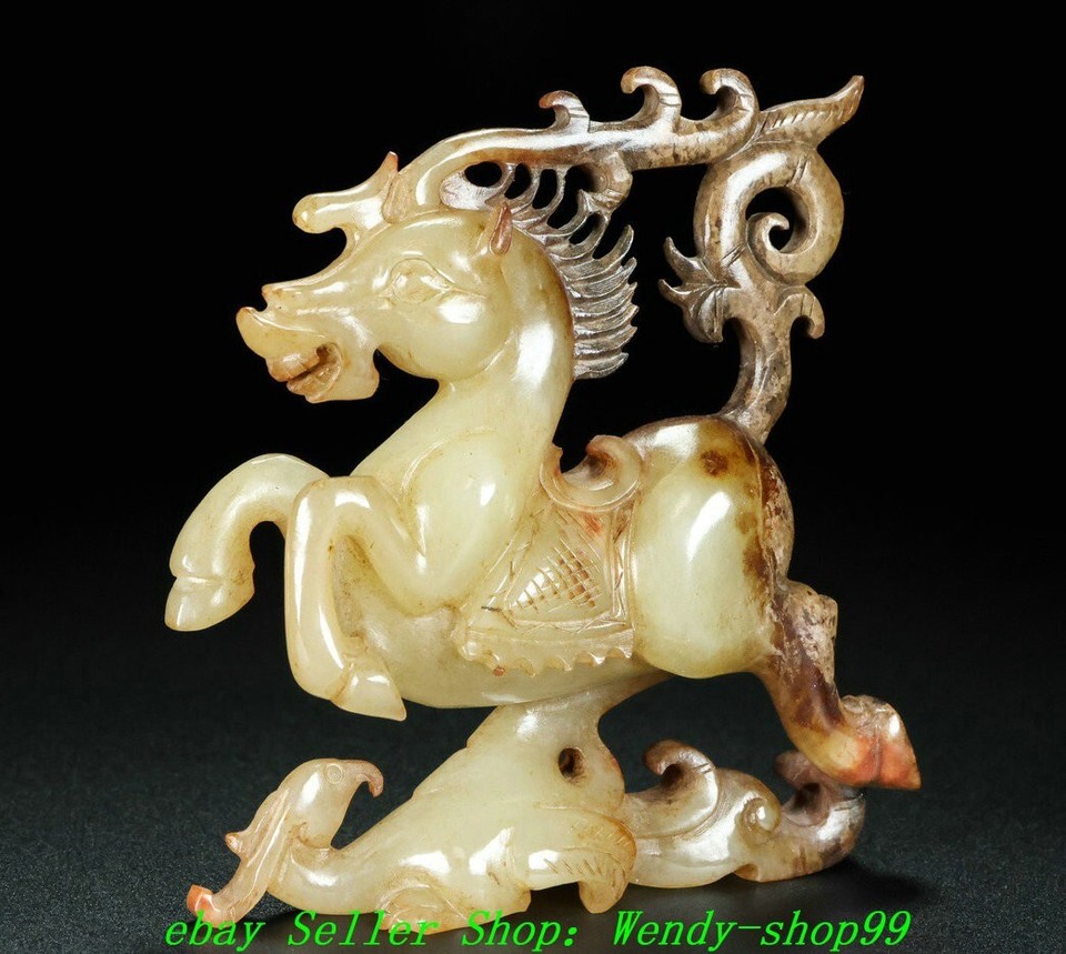 4'' Old Han Dynasty Hetian Jade Fengshui Horse Ride Swallow Animal Pair ...
