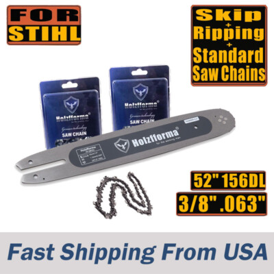 52inch" 3/8" .063 156DL Guide Bar & Skip Ripping Saw Chain For Stihl ...