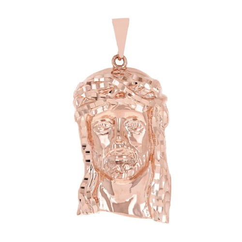 14k Rose Gold Jesus Piece Jesus Christ Face Pendant Religious Charm 2.1 ...