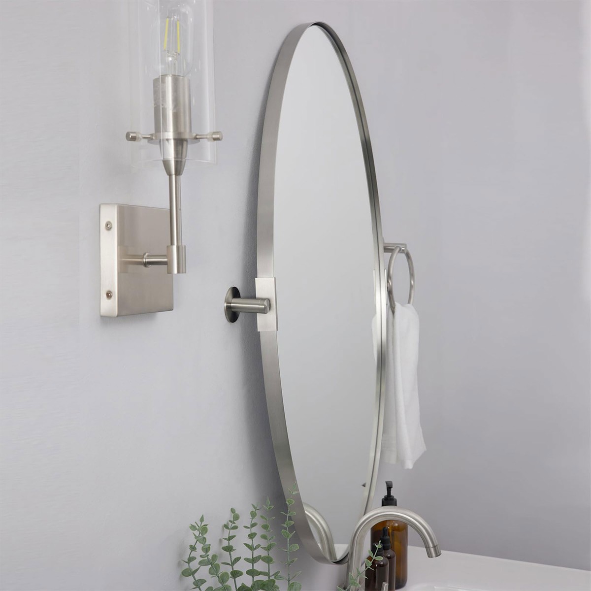 Oval Bathroom Mirrors Brushed Nickel Critelli Modern Mirrors Sherise