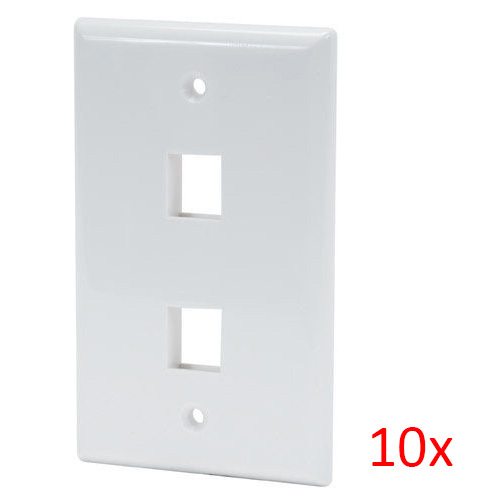 10pcs White 2-Port (Dual Port) Wall Plate For RJ45 RJ11 RJ12 Keystone ...